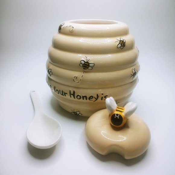 GANZ | Dining | Ceramic Honey Pot Bee Hive Honey Jar With Spoon | Poshmark